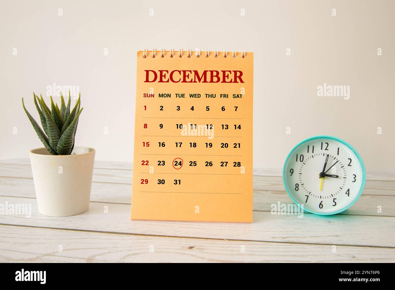 Christmas Wooden Calendar and Pine trees . 24 December Date Stock Photo ...