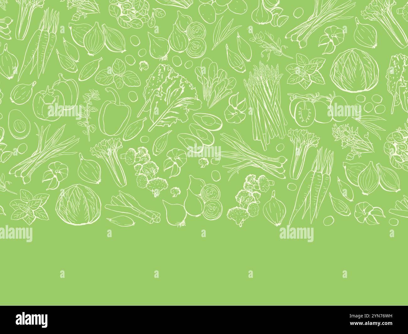 Healthy food banner top view with line vegetables on fresh green ...