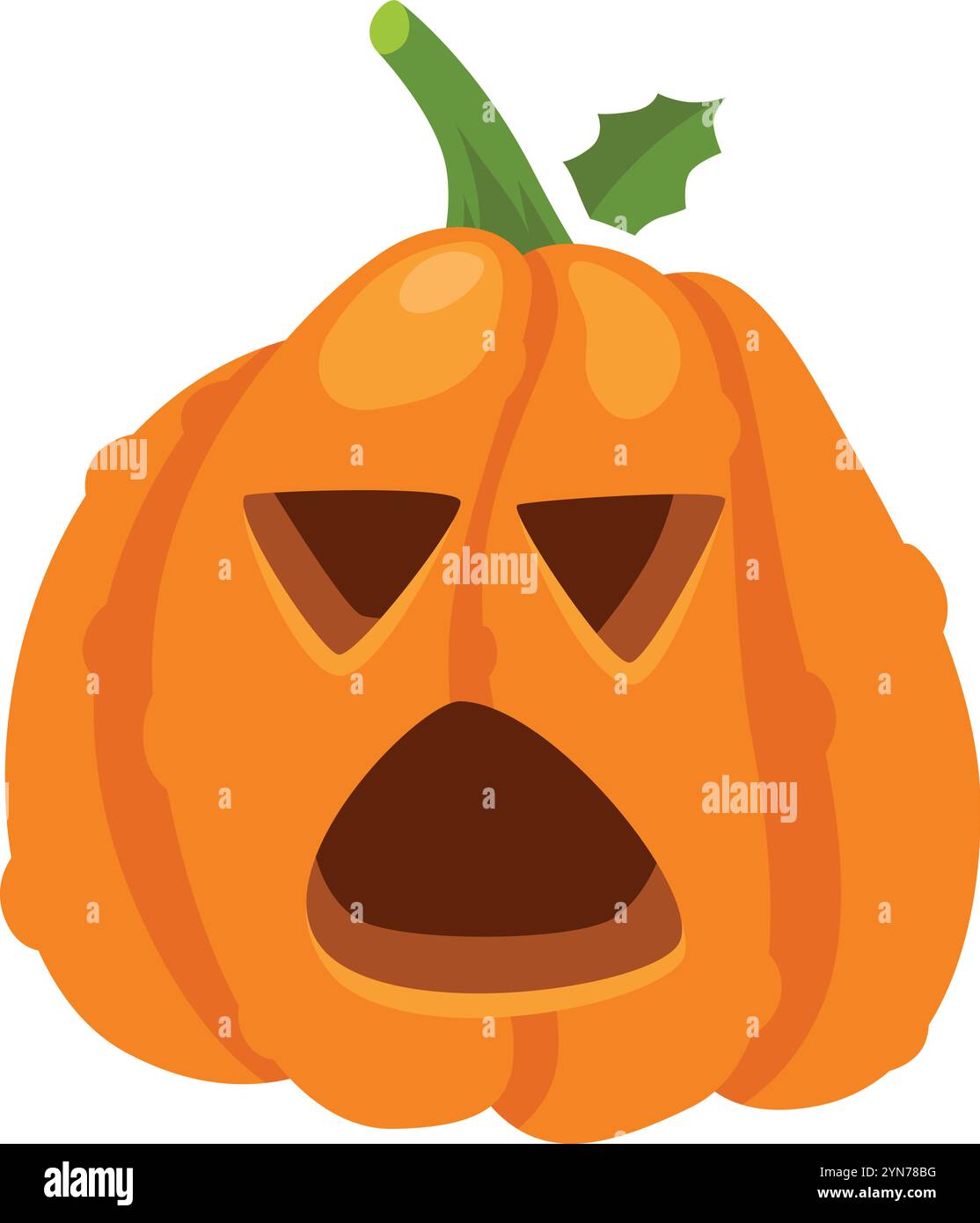 Carved pumpkin with triangular eyes and wide open mouth showing a ...