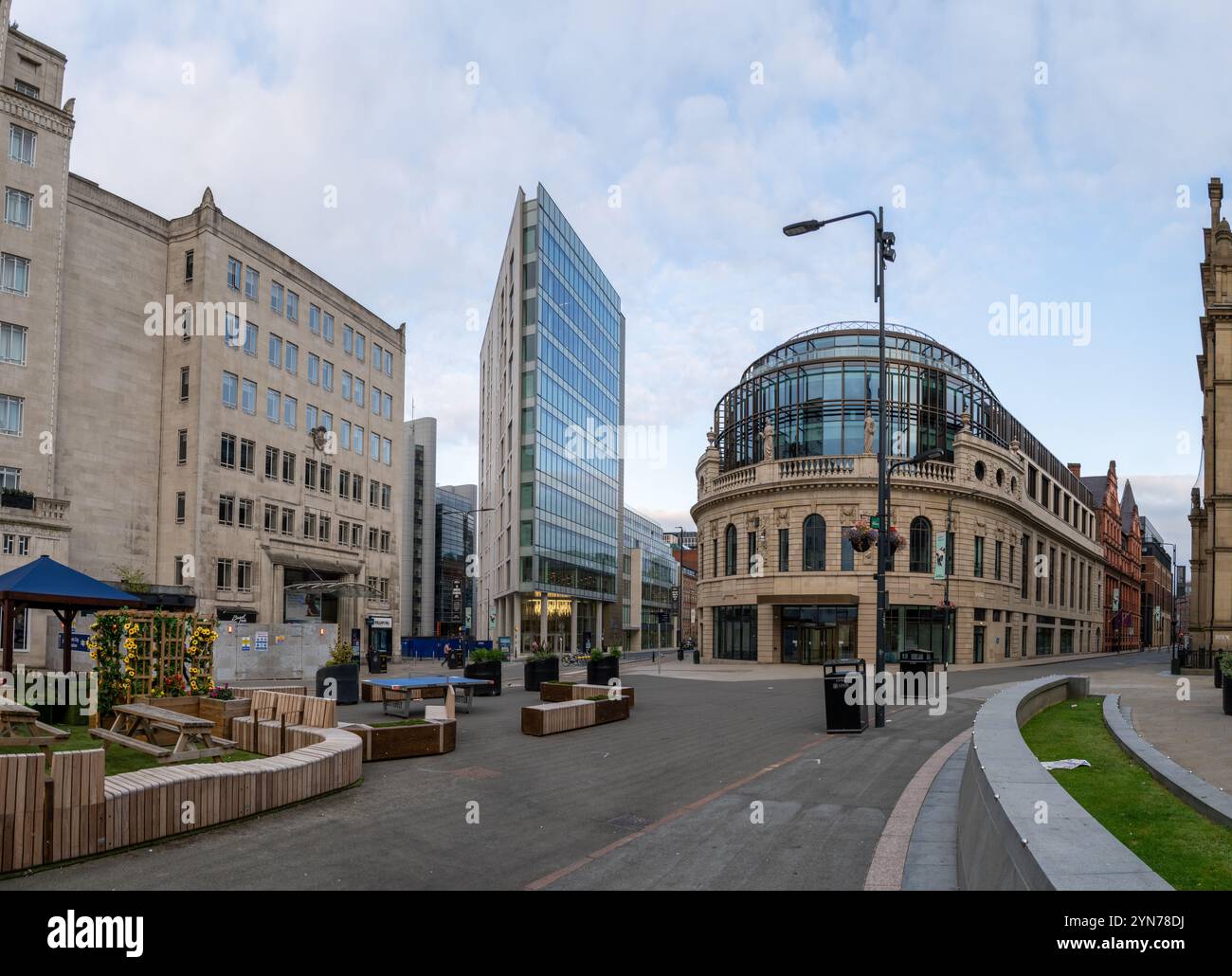 CITY SQUARE, LEEDS, UK - AUGUST 17, 2024. Landscape panorama of ...