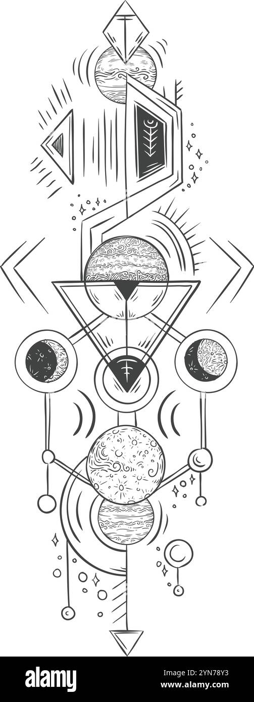 Geometrical drawing representing planets and moons with esoteric and ...