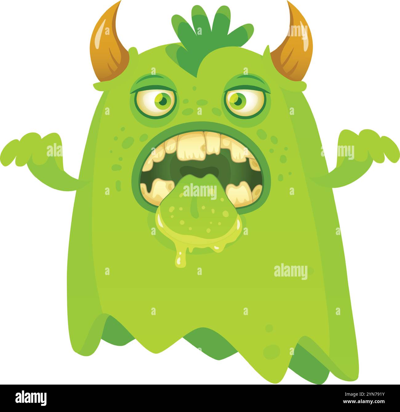 Spooky and funny ghost monster with green skin, sticking its tongue out ...