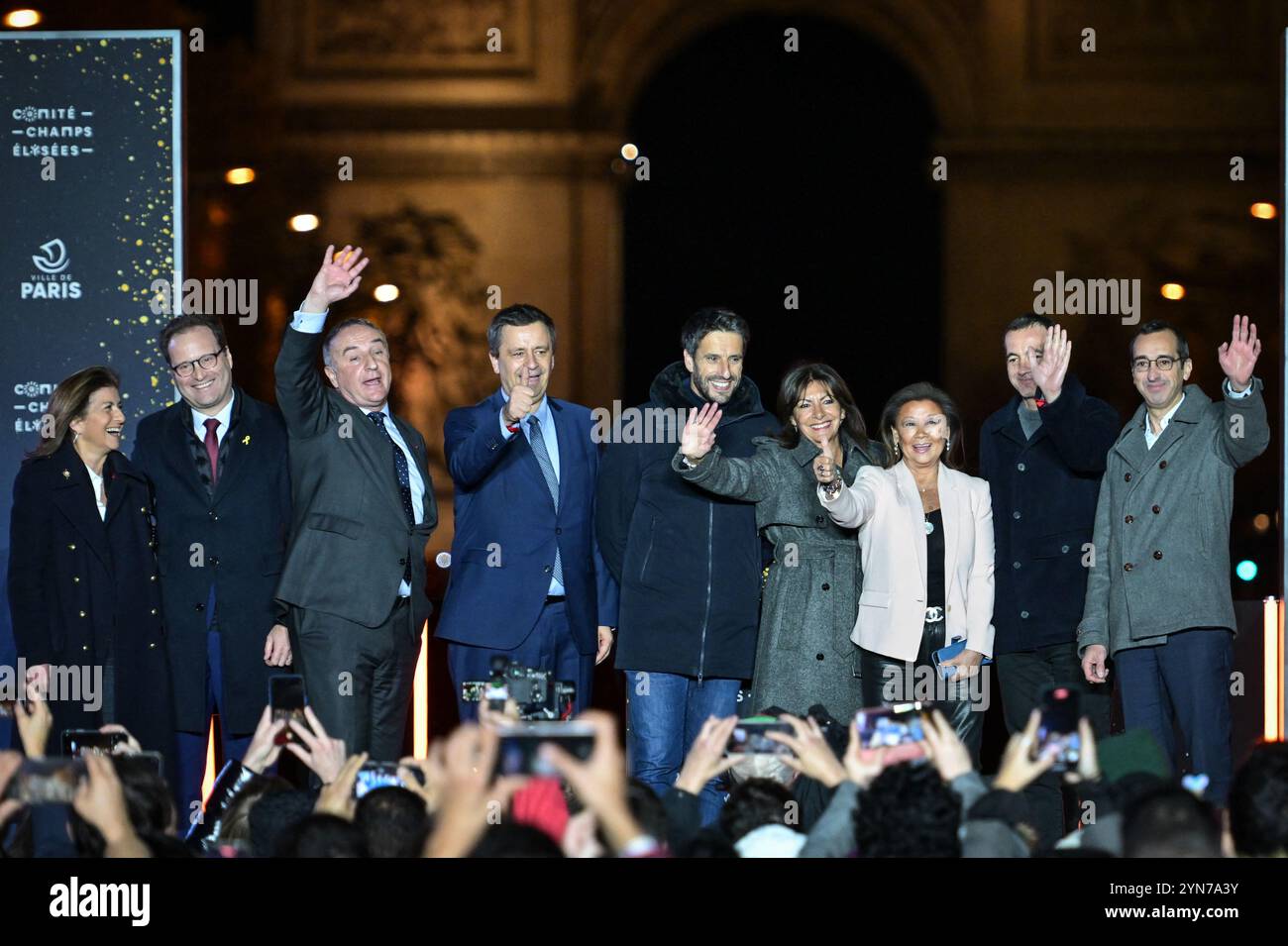 President of Paris 2024, Tony Estanguet poses with Mayor of Paris Anne ...