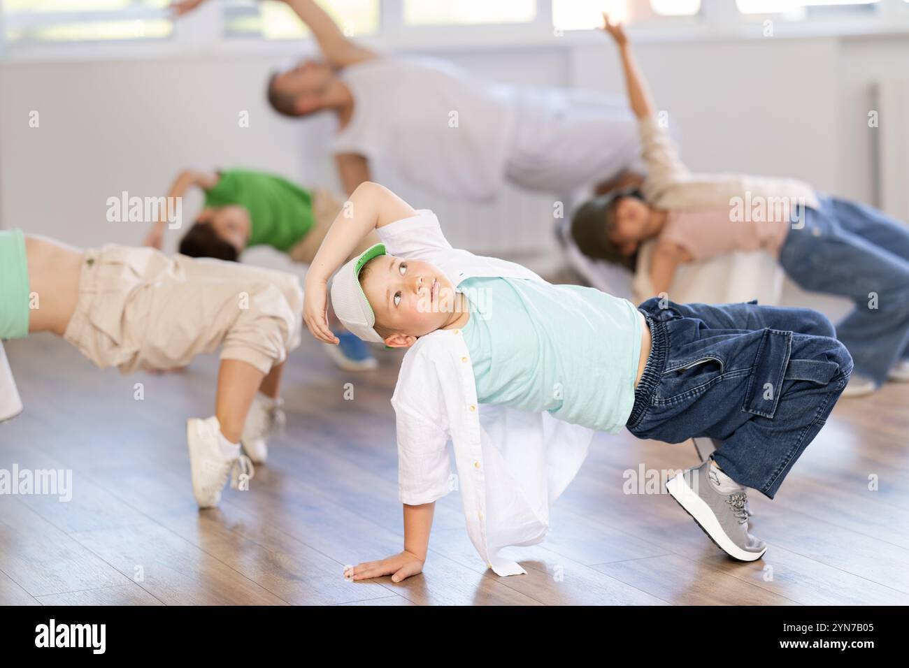 Preteen boy honing hip hop dance moves in choreographic studio Stock ...