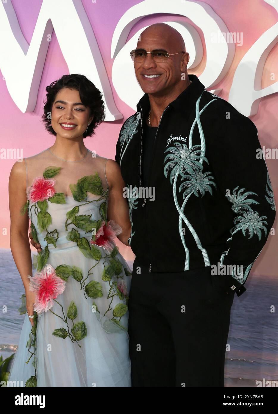 London, UK. 24th Nov, 2024. Auli'i Cravalho and Dwayne Johnson attend ...