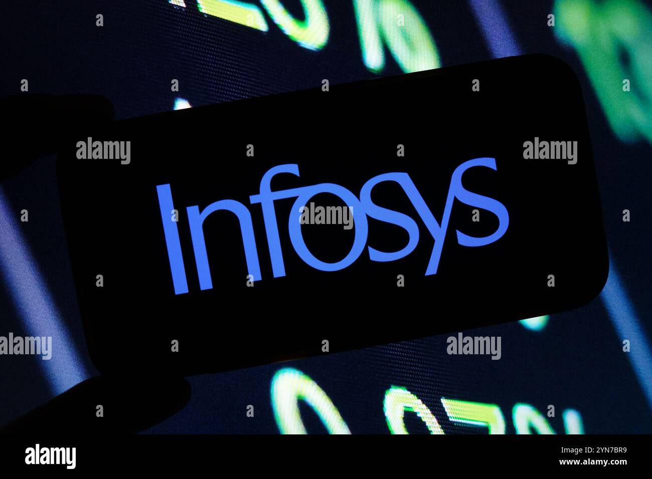 In this photo illustration, the Infosys company logo is seen displayed ...