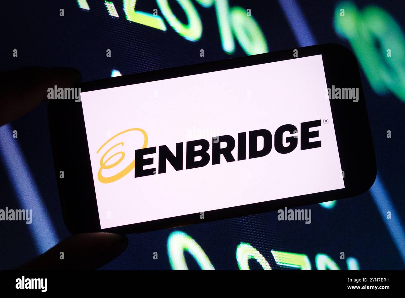 In this photo illustration, the Enbridge company logo is seen displayed ...
