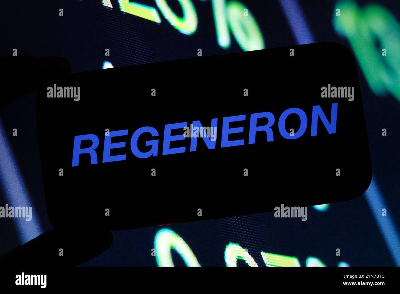 In this photo illustration, the Regeneron Pharmaceuticals company logo ...