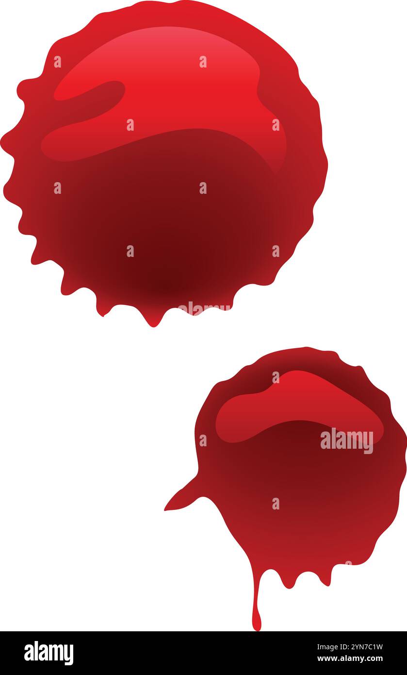 Two blood spots are dripping on a white background, creating a dramatic ...