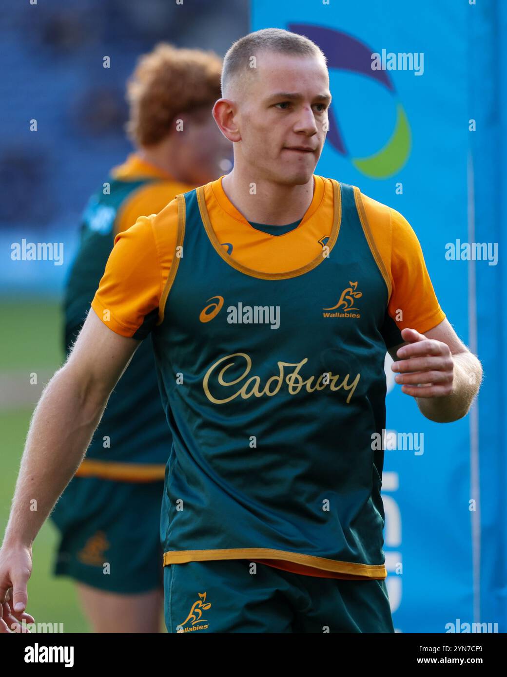 Edinburgh, Scotland. 24th November 2024. Max Jorgensen warms up before ...