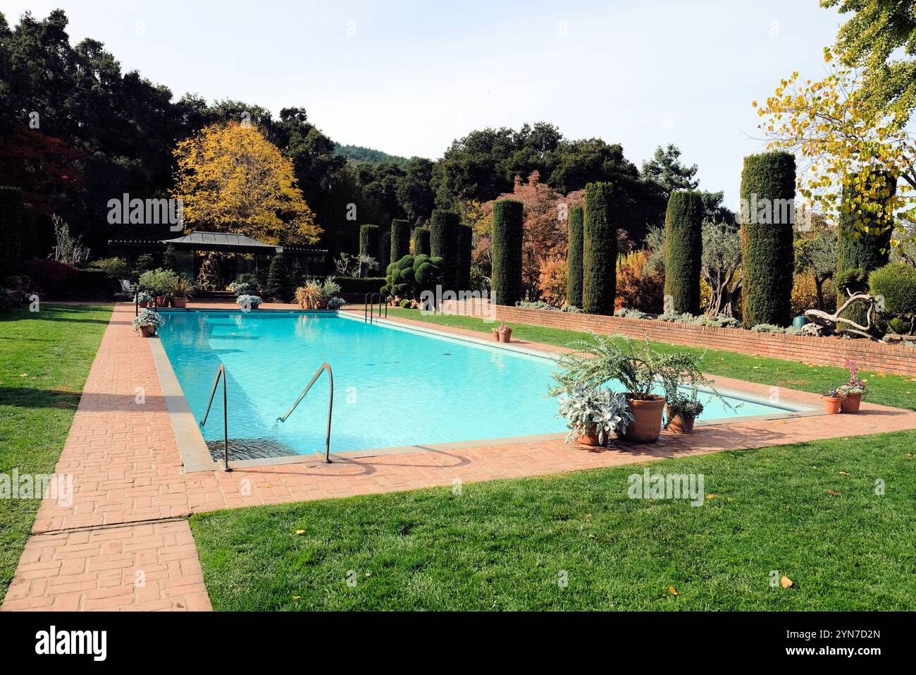 The Pool Pavilion and swimming pool at Filoli Estate and Gardens, in ...