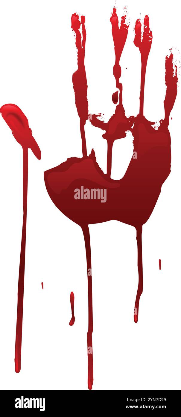 Blood dripping from a bloody handprint against a white background ...