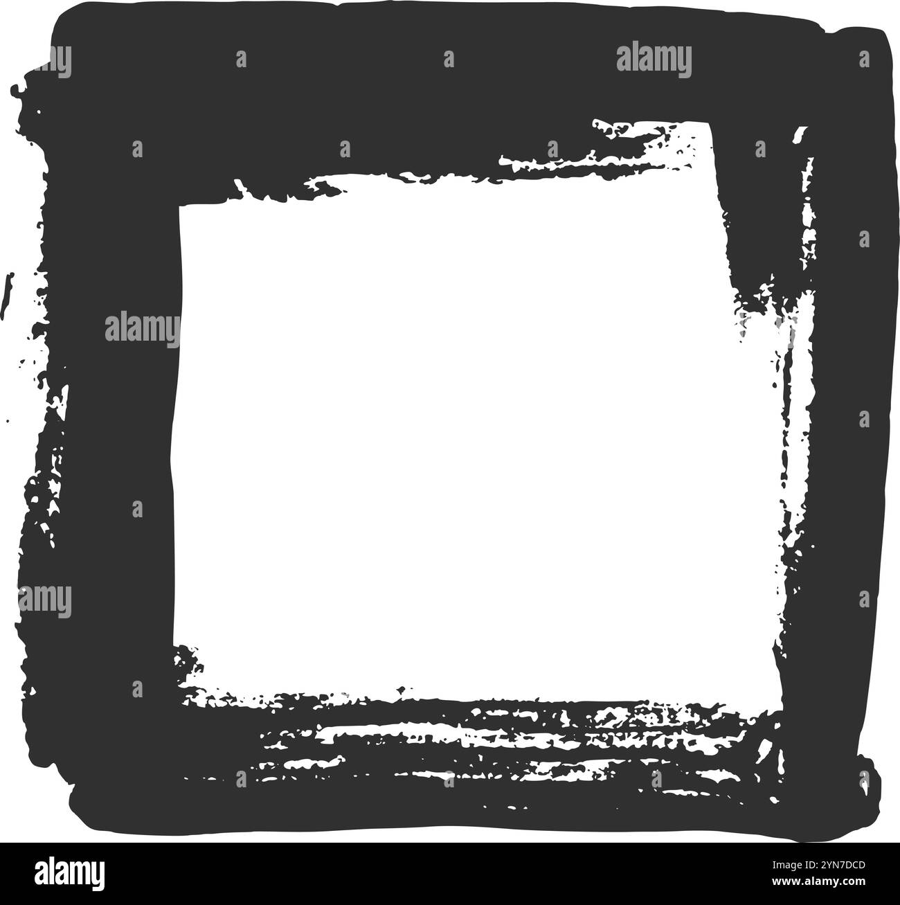 Thick black paintbrush strokes create a square border, framing a white ...