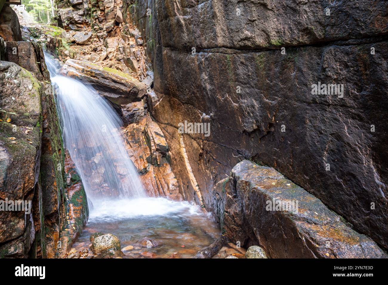 Long exposure Cascading waterfall at Flume Gorge in the Franconia Notch ...