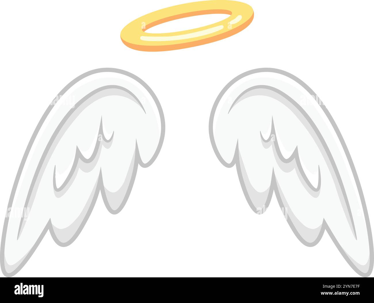 Whimsical and dreamy illustration of angel wings and a halo on a white ...