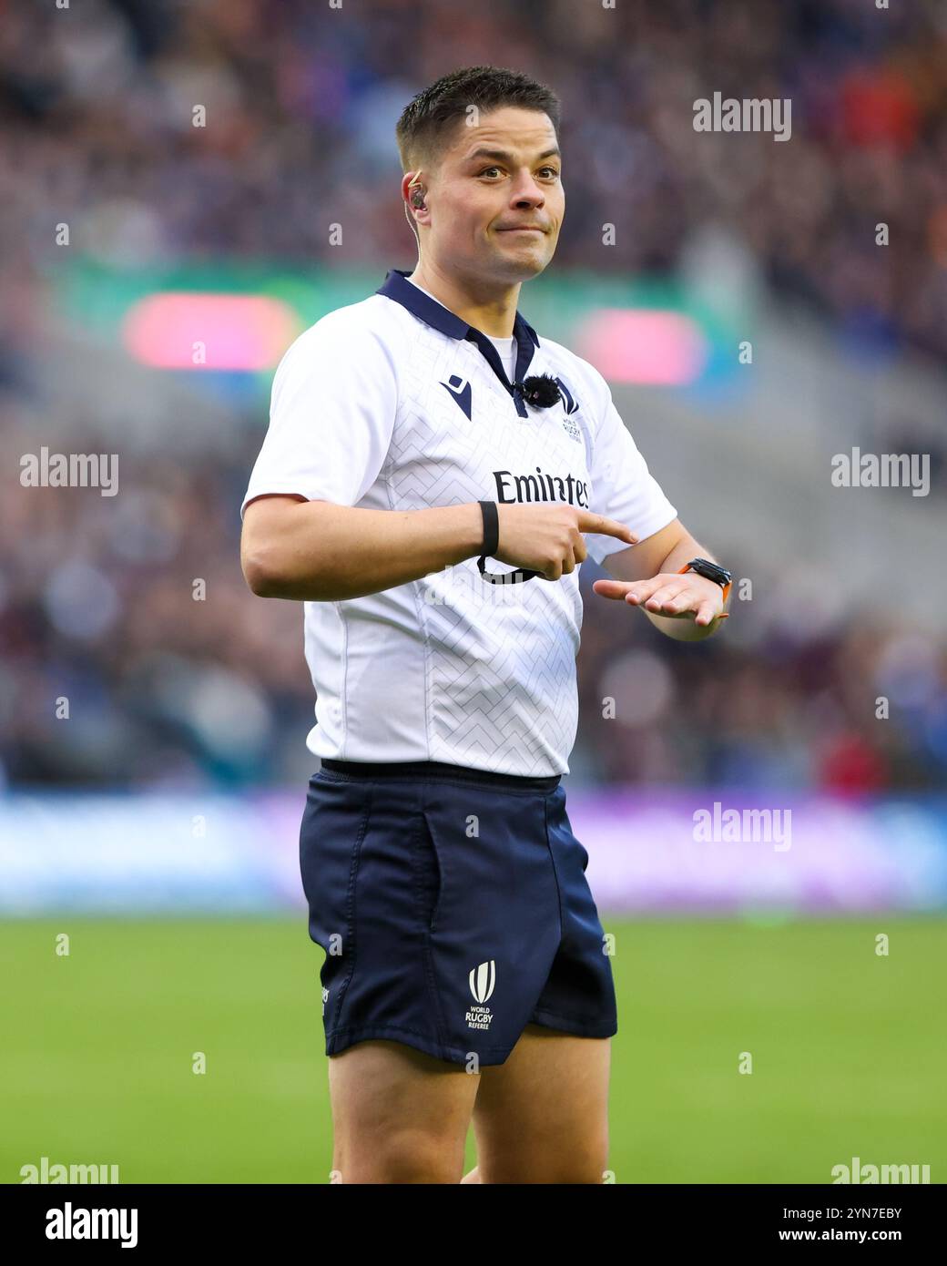 Edinburgh, Scotland. 24th November 2024. Referee Chris Busby in action ...