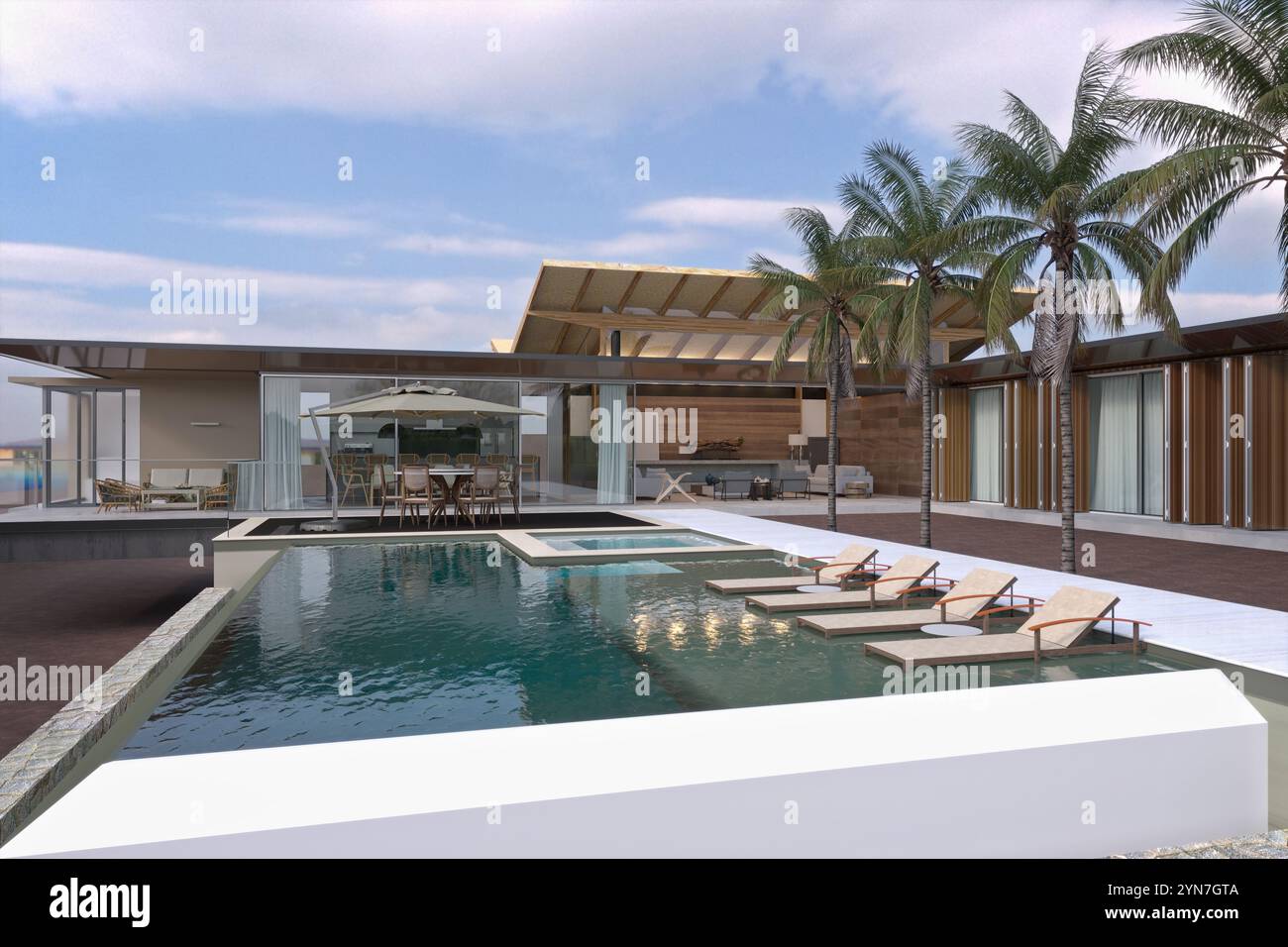 3d render villa house and swimming pool Stock Photo - Alamy