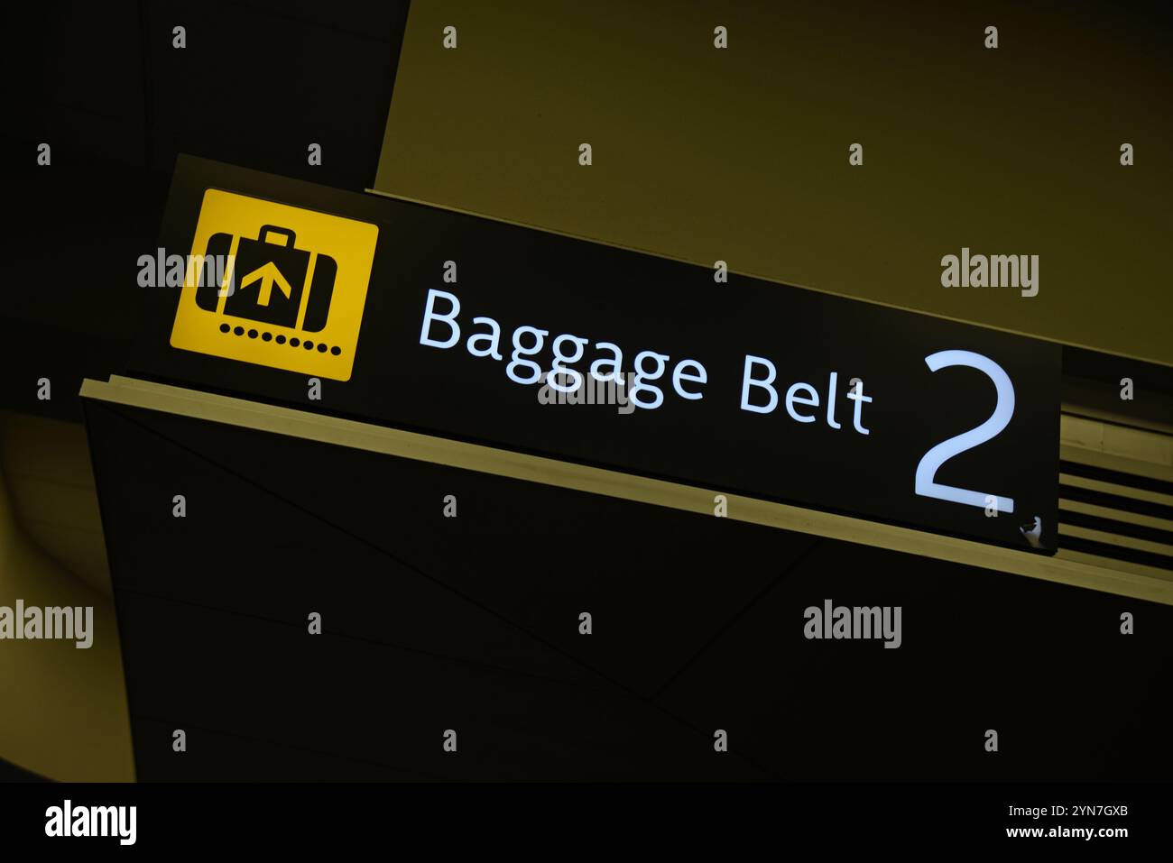 Airport signage for Baggage Belt 2 Stock Photo - Alamy