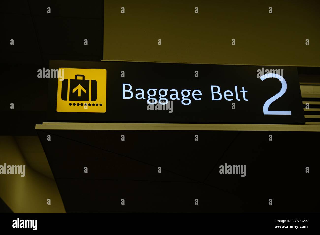 Airport signage for Baggage Belt 2 Stock Photo - Alamy