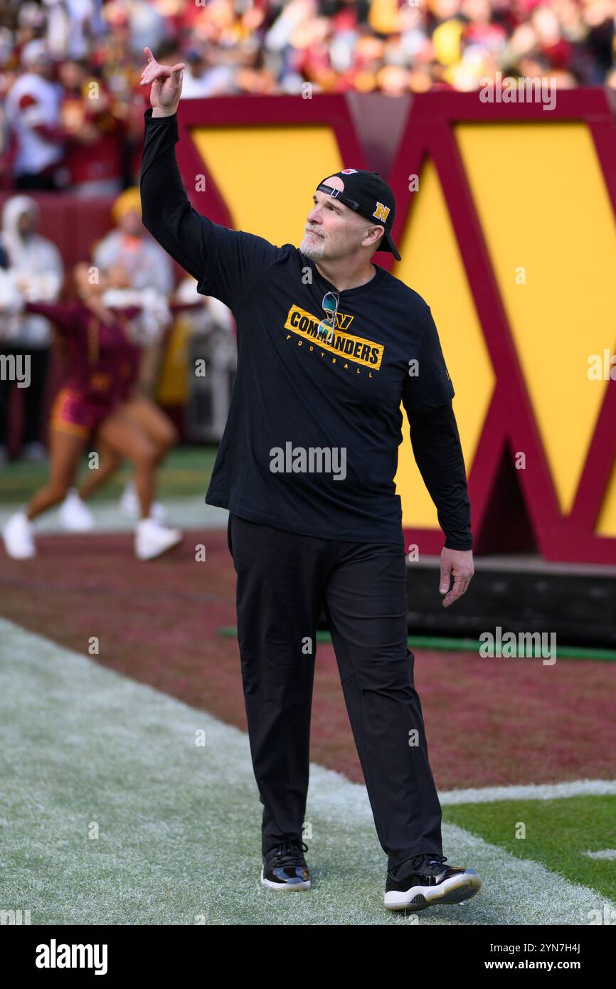 Landover, MD, USA. 24th Nov, 2024. Washington Commanders head coach Dan ...