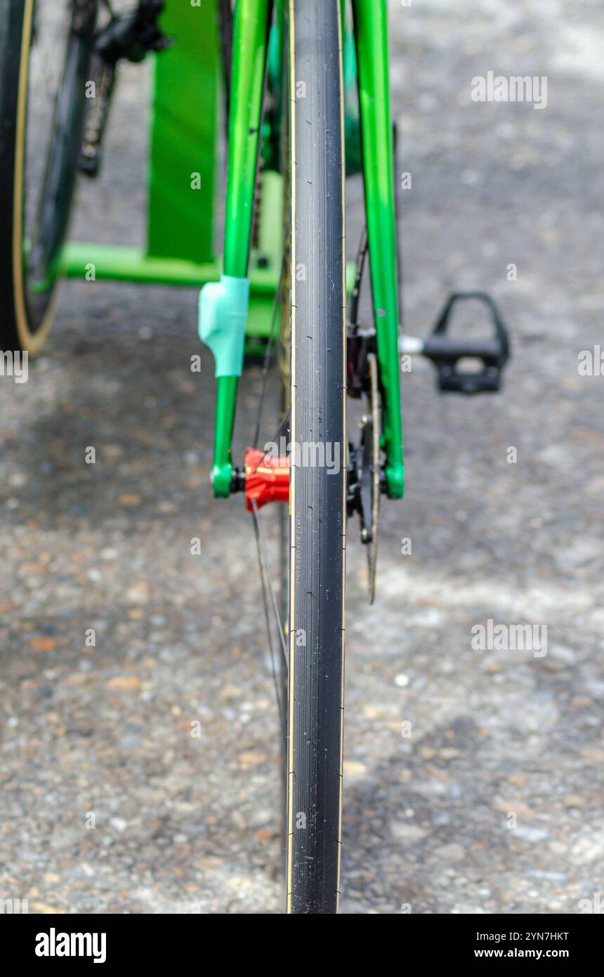 view of the front wheel of a road racing competition bike Stock Photo ...