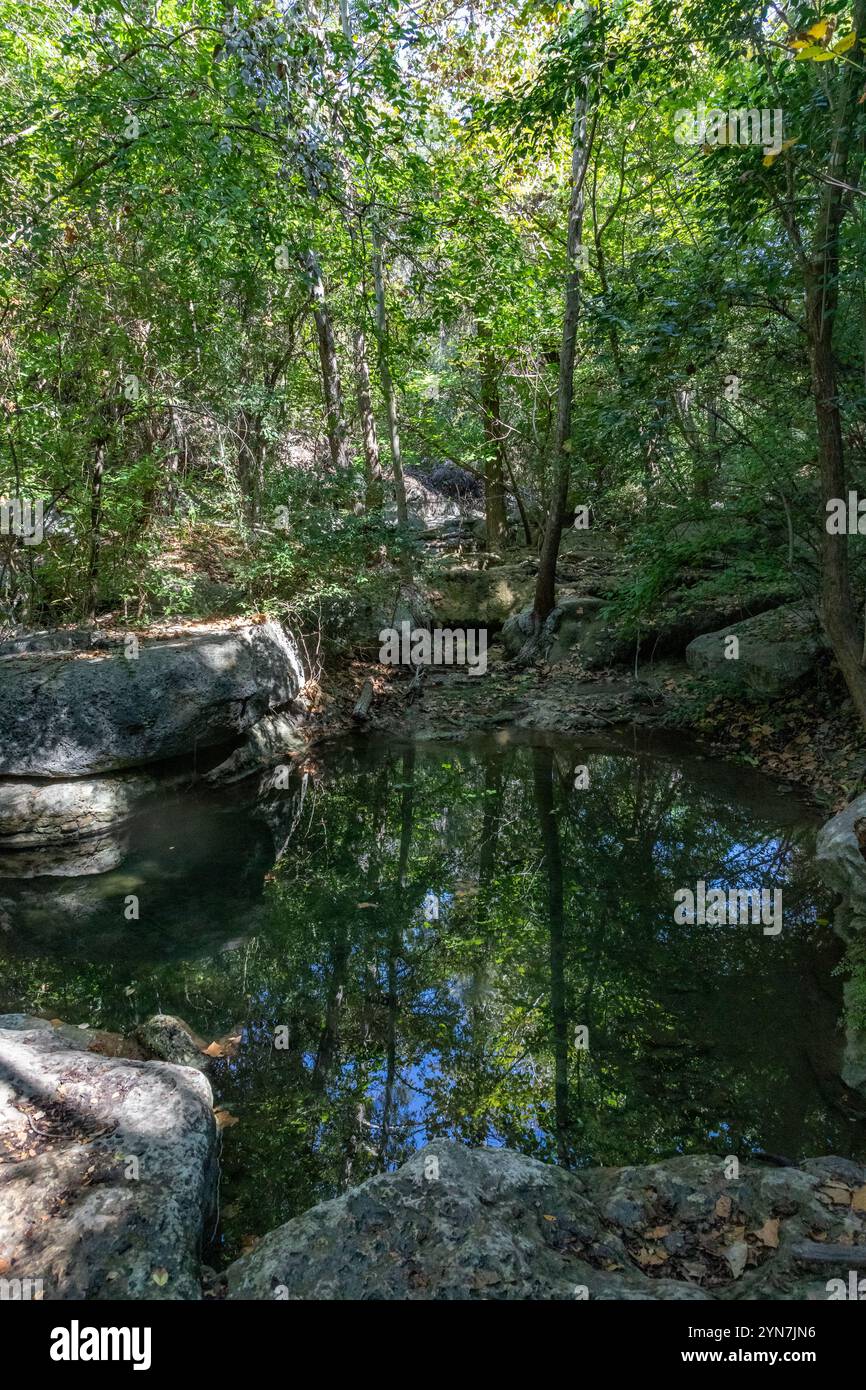 River reflection at River Place Nature Trail, Austin, Texas, USA Stock ...