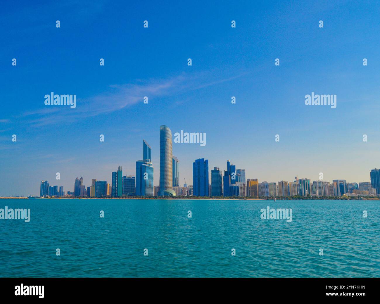 Abu Dhabi capital of united arab emirates skyline along Corniche beach ...