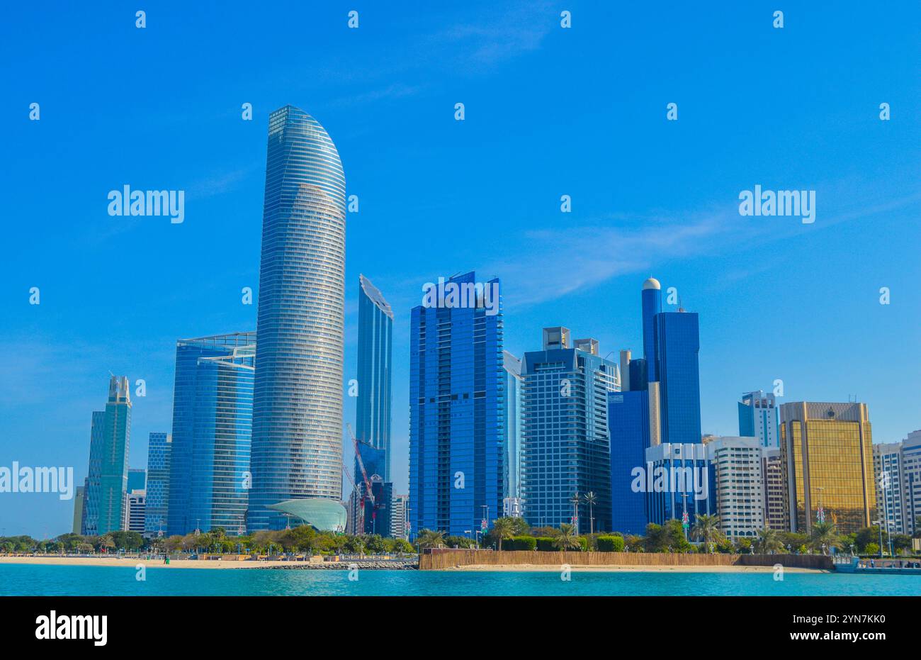 Abu Dhabi capital of united arab emirates skyline along Corniche beach ...