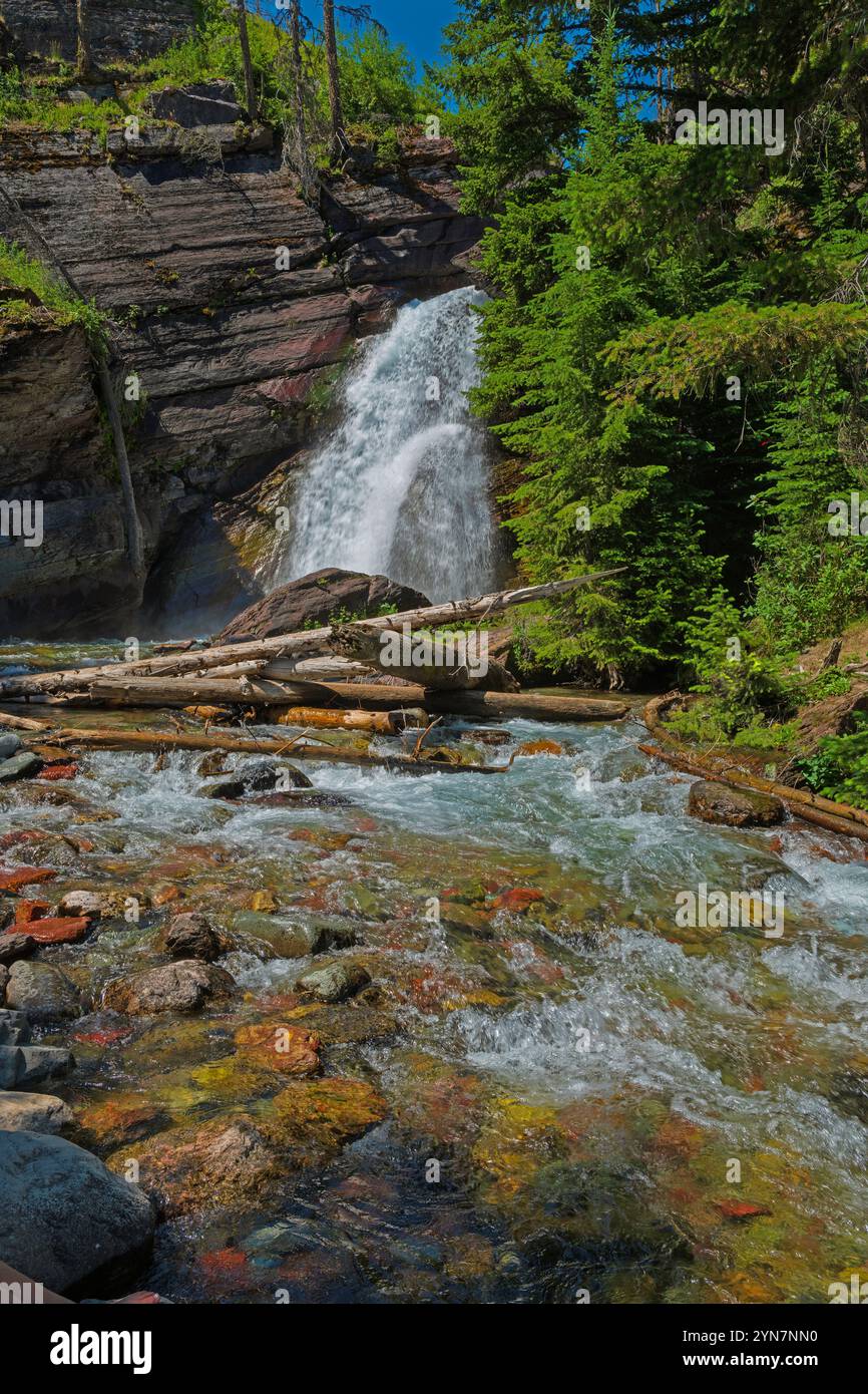 Dramatic Falls and a Colorful River Bed at Baring Falls in Glacier ...