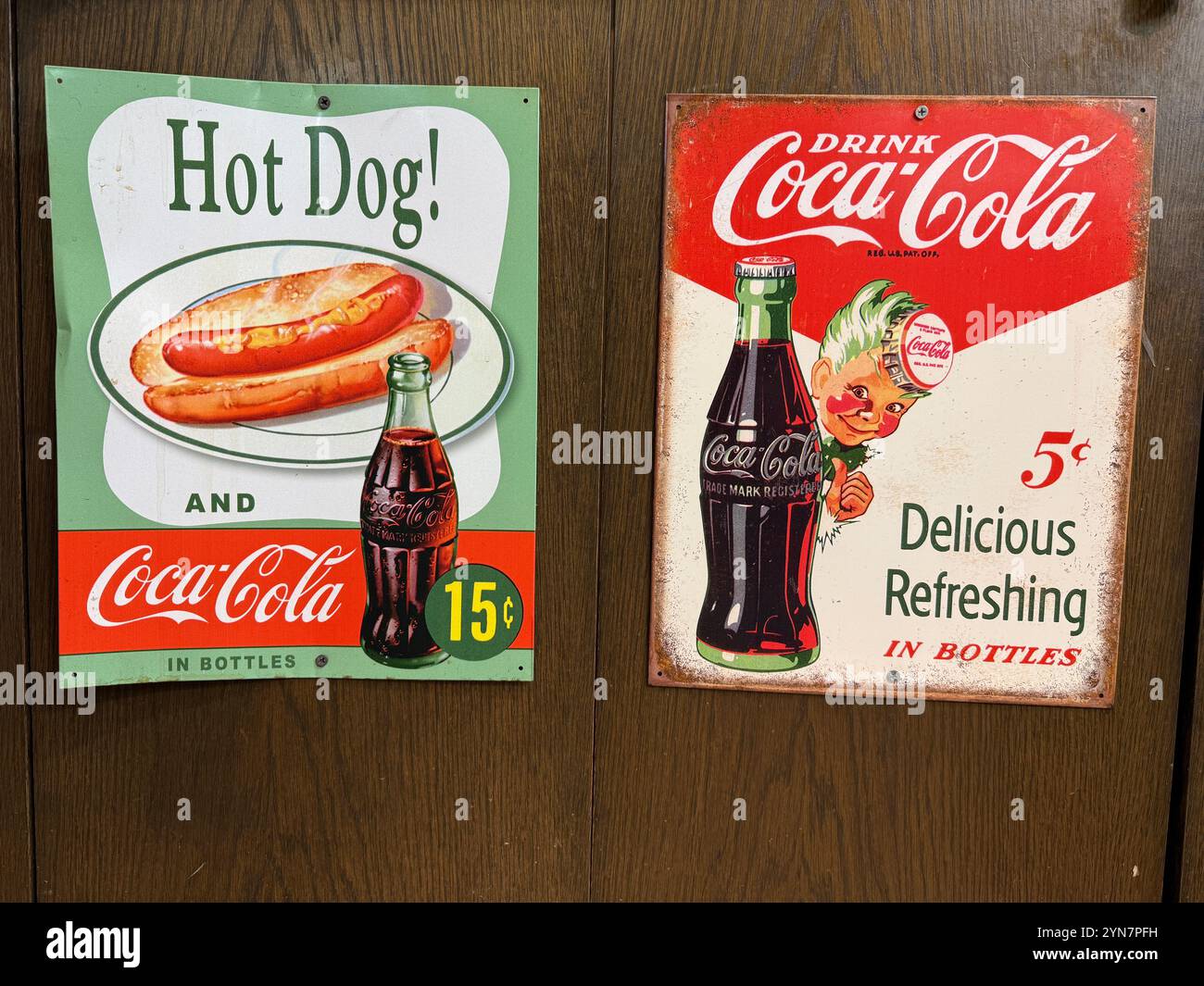 Classic Coca Cola ads at a pizzeria in Brooklyn; New York Stock Photo ...