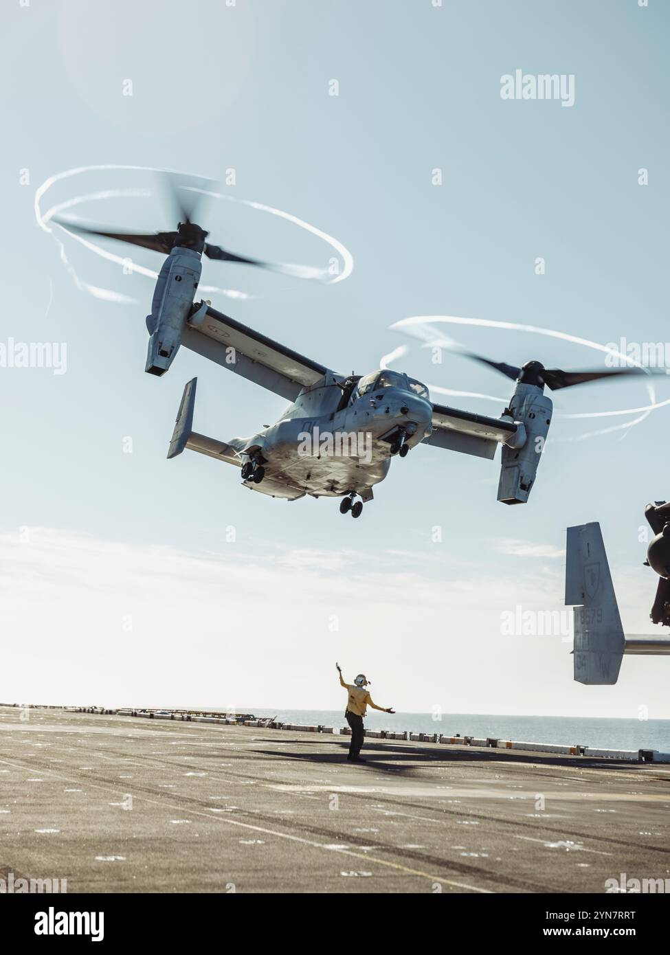 A U.S. Marine Corps MV-22B Osprey attached to Marine Medium Tiltrotor ...