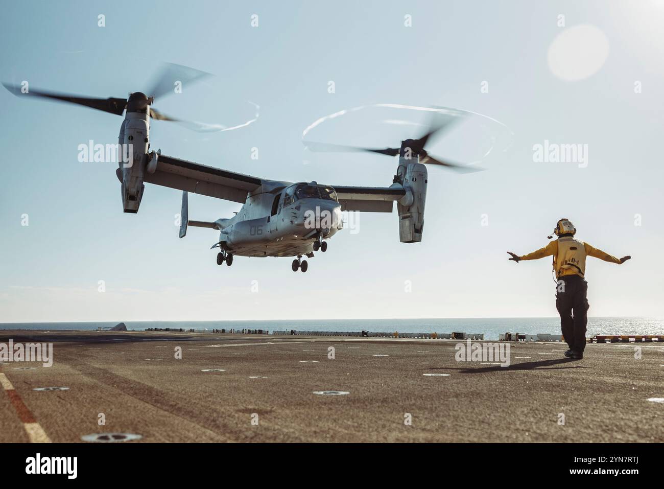 A U.S. Marine Corps MV-22B Osprey attached to Marine Medium Tiltrotor ...