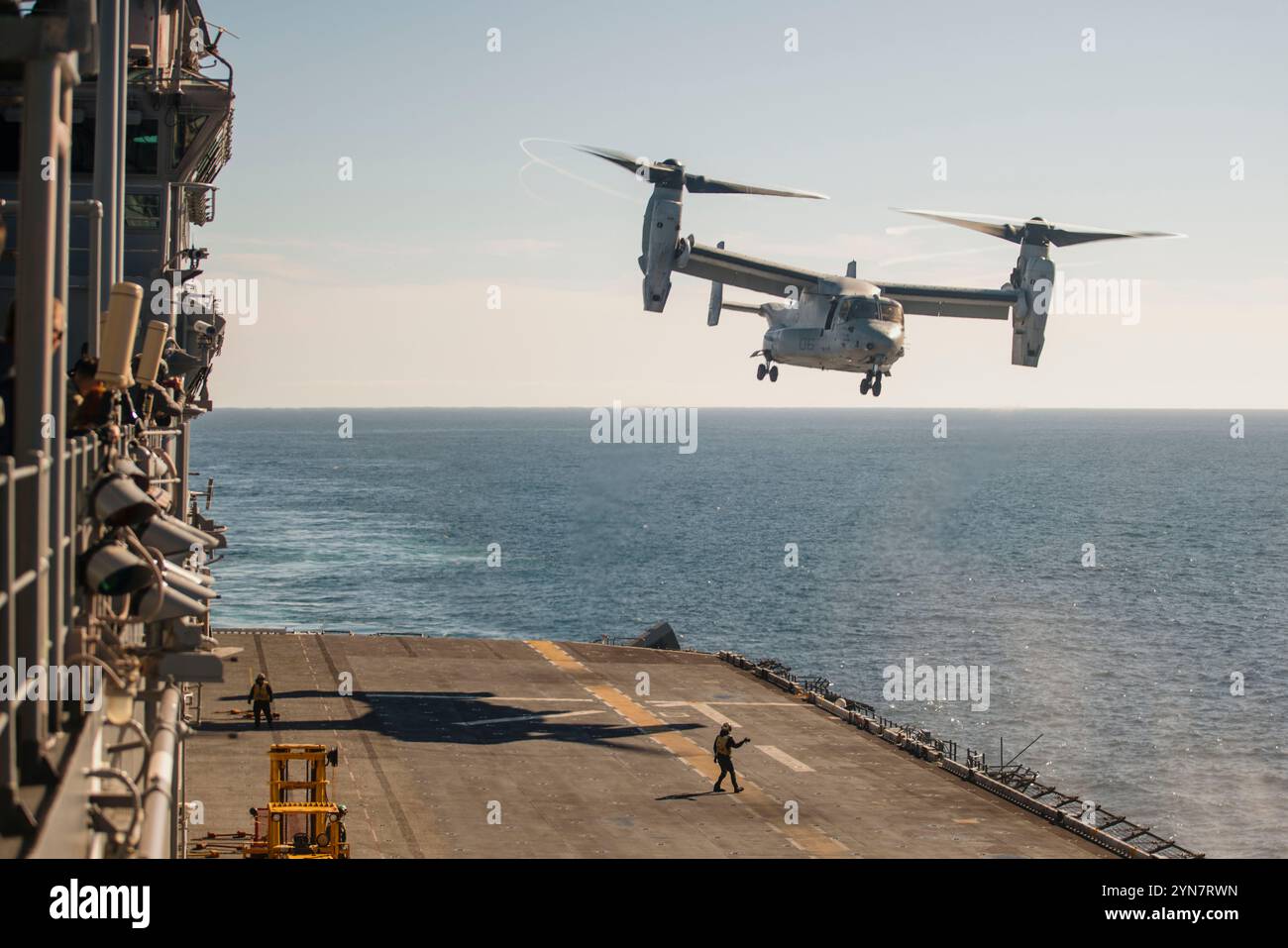A U.S. Marine Corps MV-22B Osprey attached to Marine Medium Tiltrotor ...