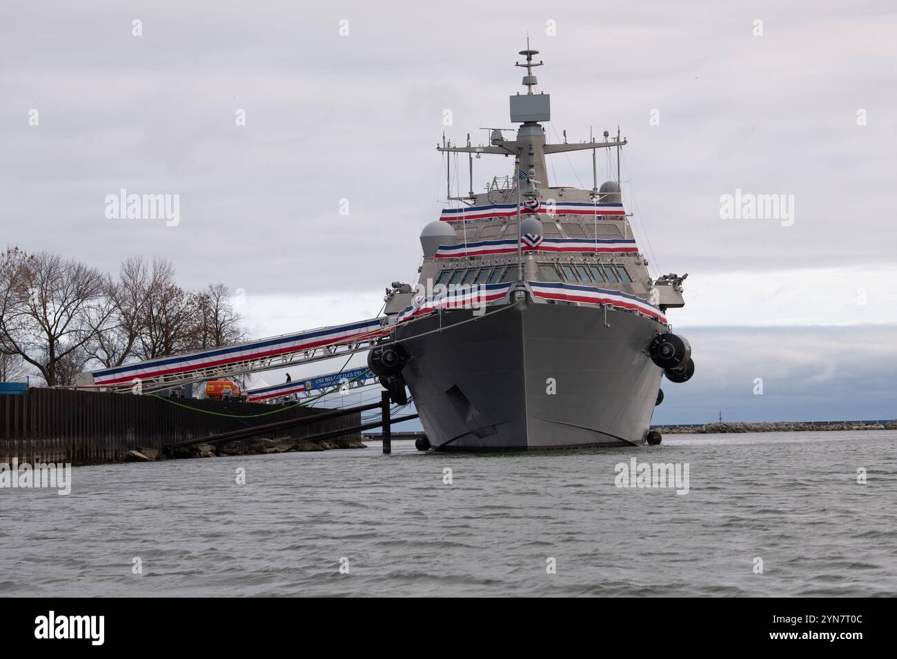 The USS Beloit (LCS 29) awaits to be commissioned at Veterans Park in ...