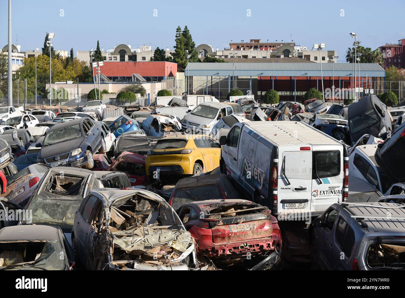 Benetússer, Spain - November 24, 2024. Damaged cars after DANA flooding ...