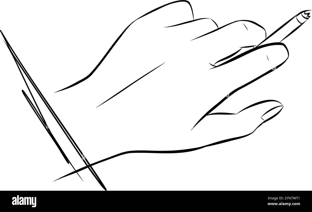 hand holding smoking cigarette, smoke concept line icon. Simple element ...