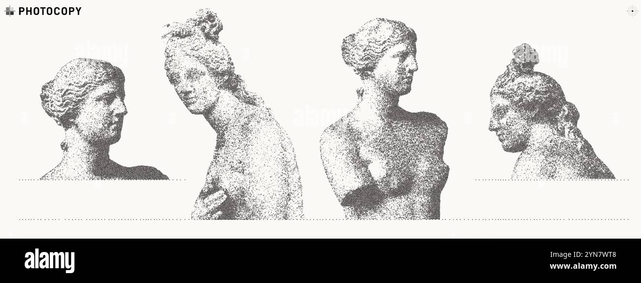Set of stippling images of classic Greek Venus statues. Retro style ...