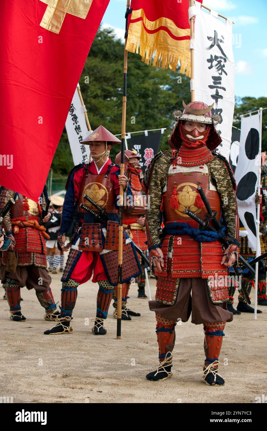 Samurai warriors in full armor costume participating in the Hikone ...