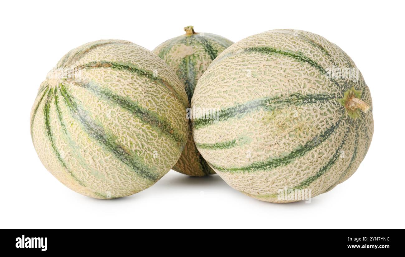 Three whole Cantaloupe melons isolated on white Stock Photo - Alamy