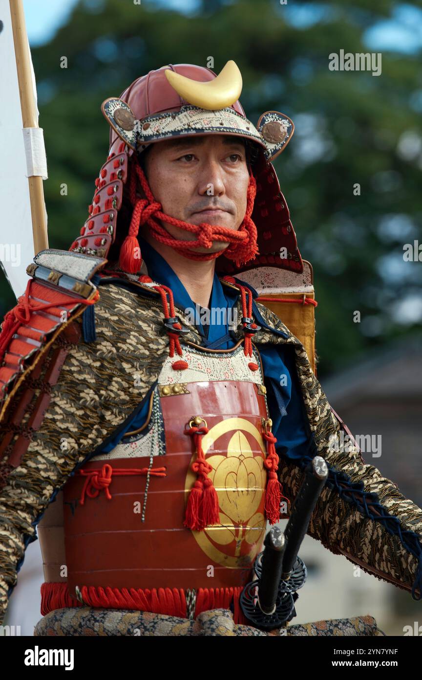 Samurai warriors in full armor costume participating in the Hikone ...