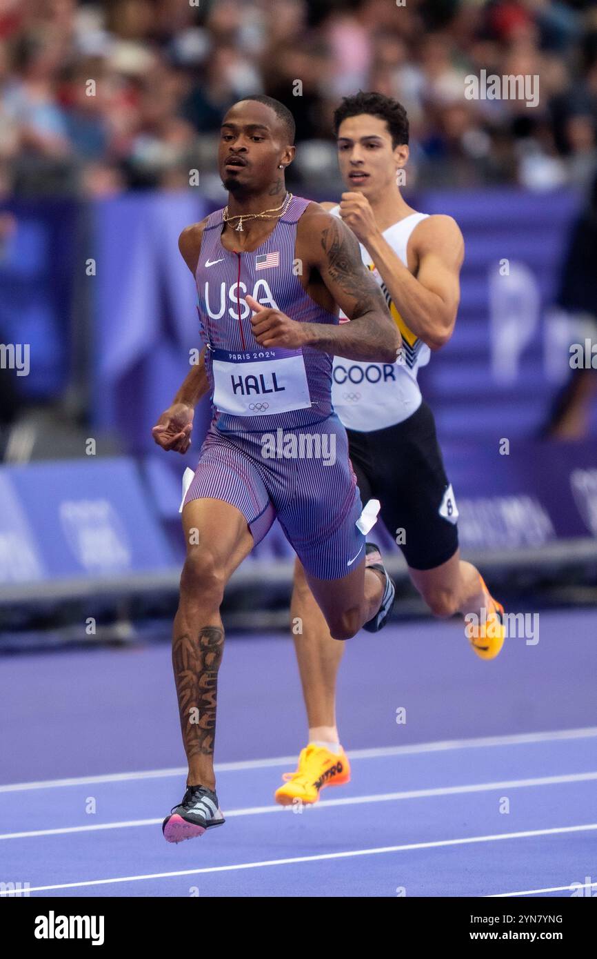 Quincy Hall (USA) competes in the Men's 400 meters heat at the 2024 ...