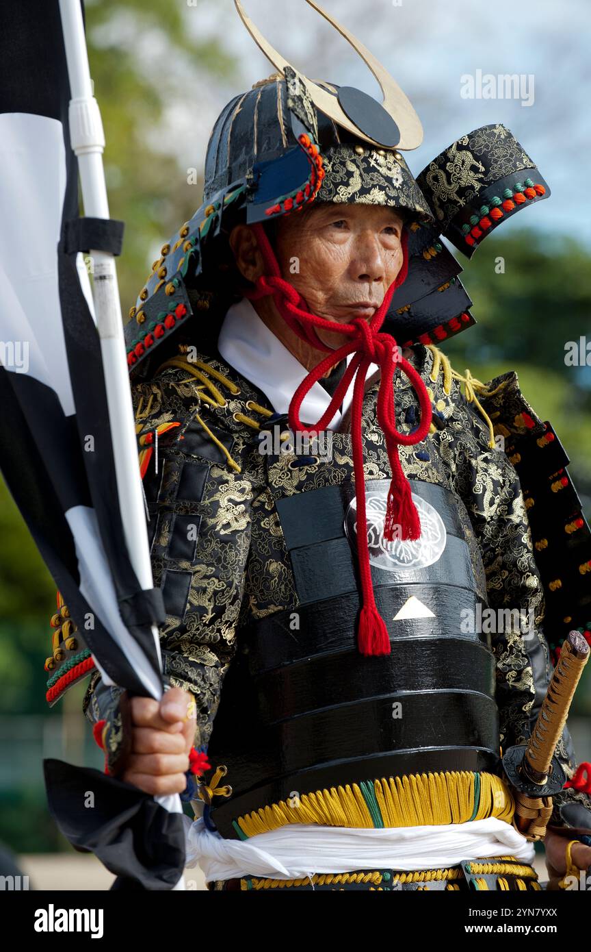 Samurai warriors in full armor costume participating in the Hikone ...