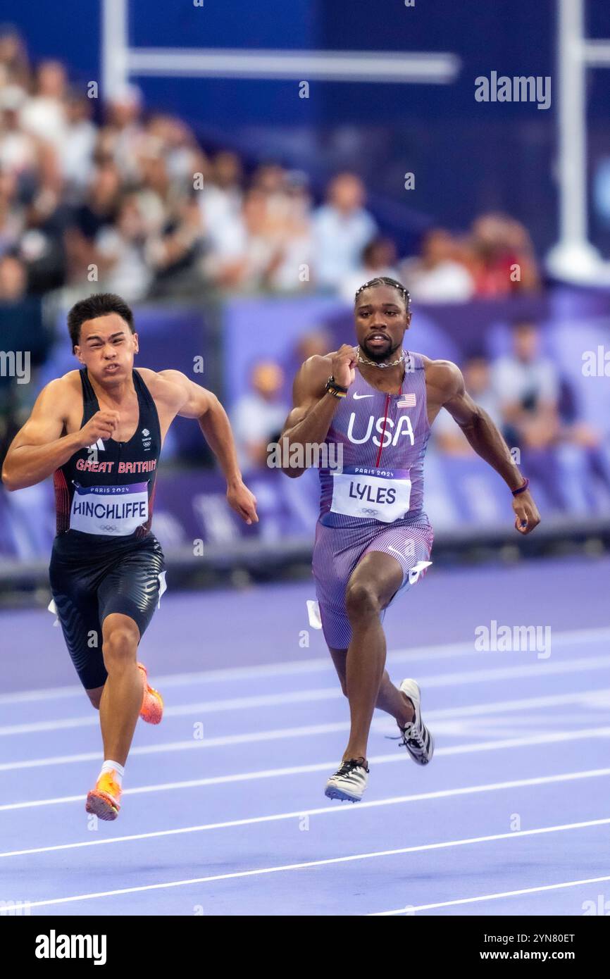 Noah Lyles (USA) competes in the Men's 100 meters semi-finals at the ...