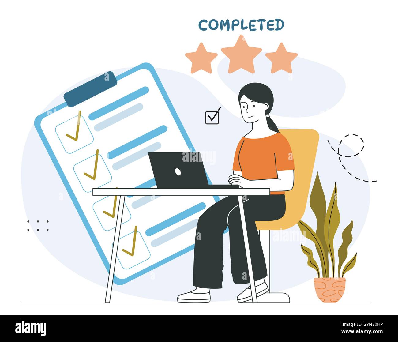 Woman with completed tasks. Young girl with to do list. Checklist for ...