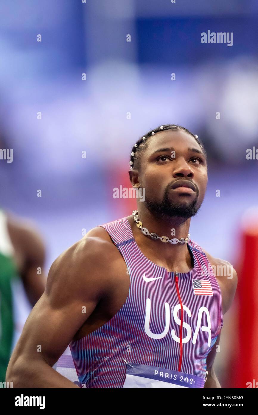 Noah Lyles (USA) competes in the Men's 100 meters semi-finals at the ...