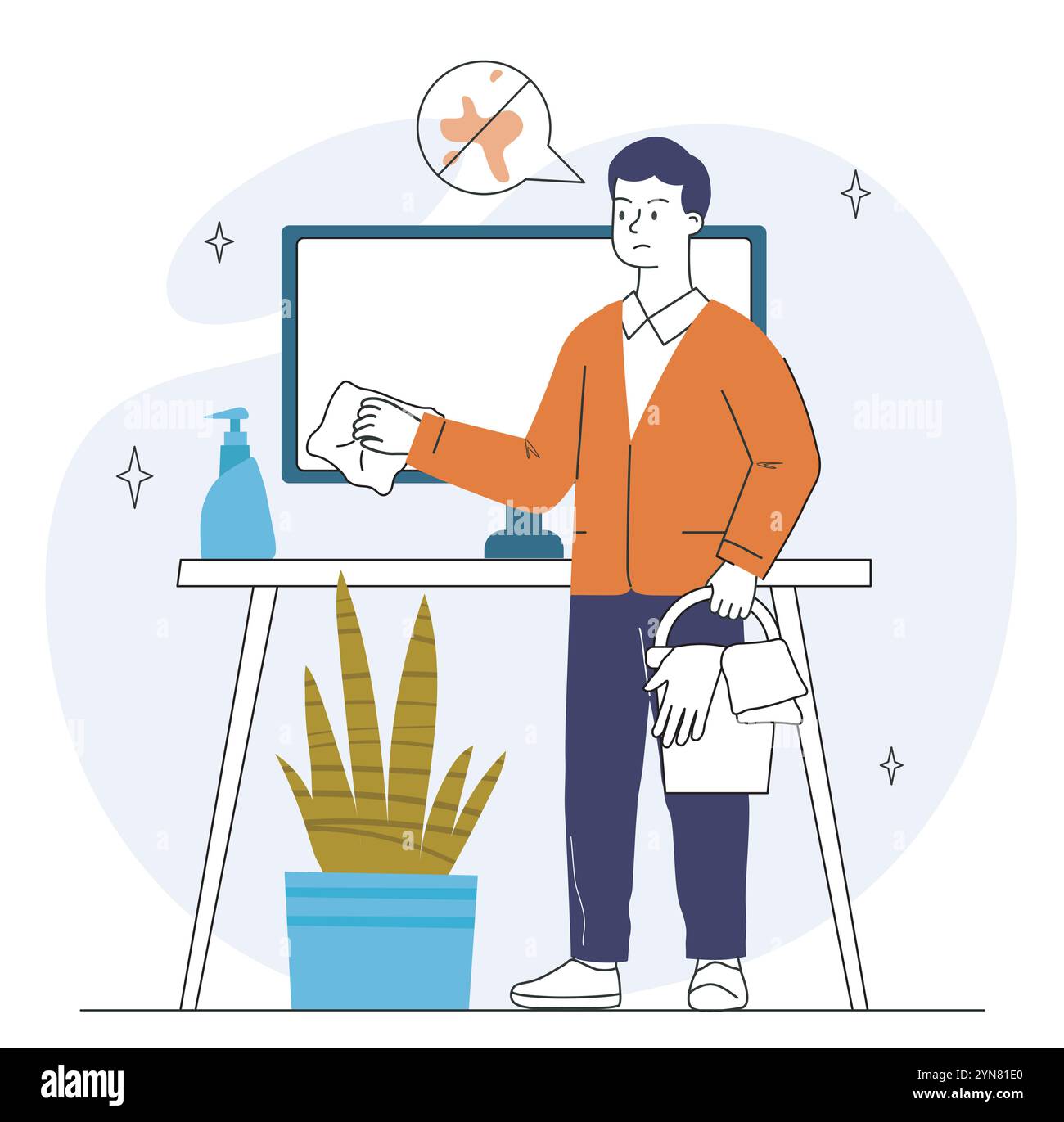 Man with obsessive compulsive disorder. Young guy wipes dirt on ...