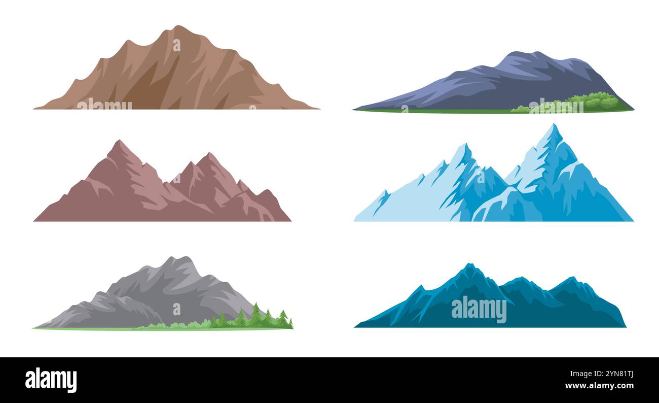 Set of mountains. Beautiful natural landscape and terrain. Red, brown ...