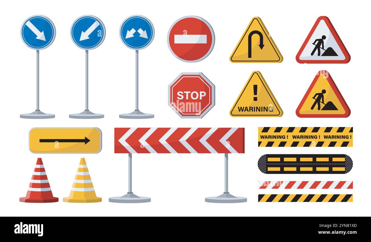 Road work signs set. Construction roadsings pack. Information for ...