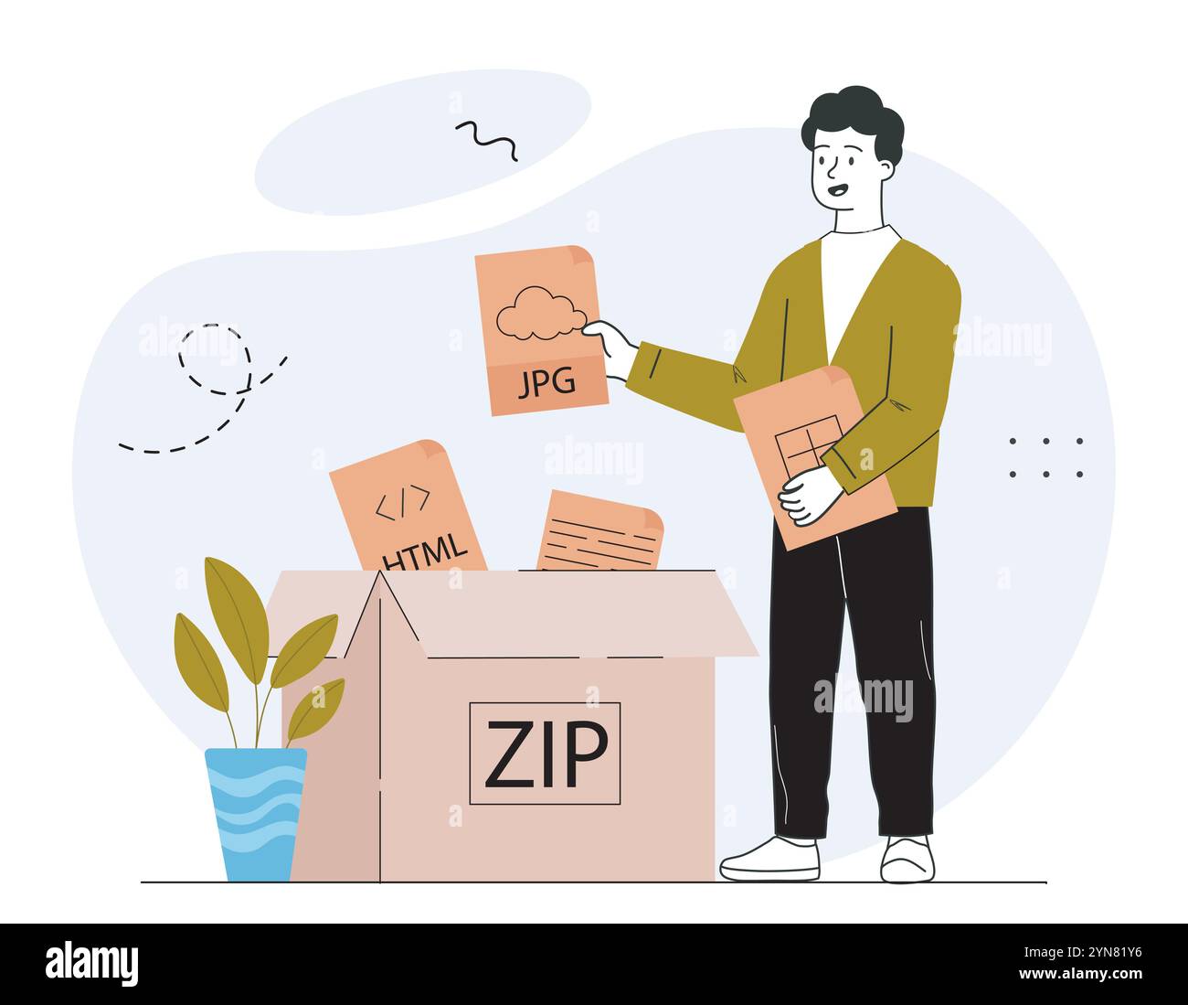 Man With Zip Files Young Guy With Pictures And Images In Folder Electroonic Archive With