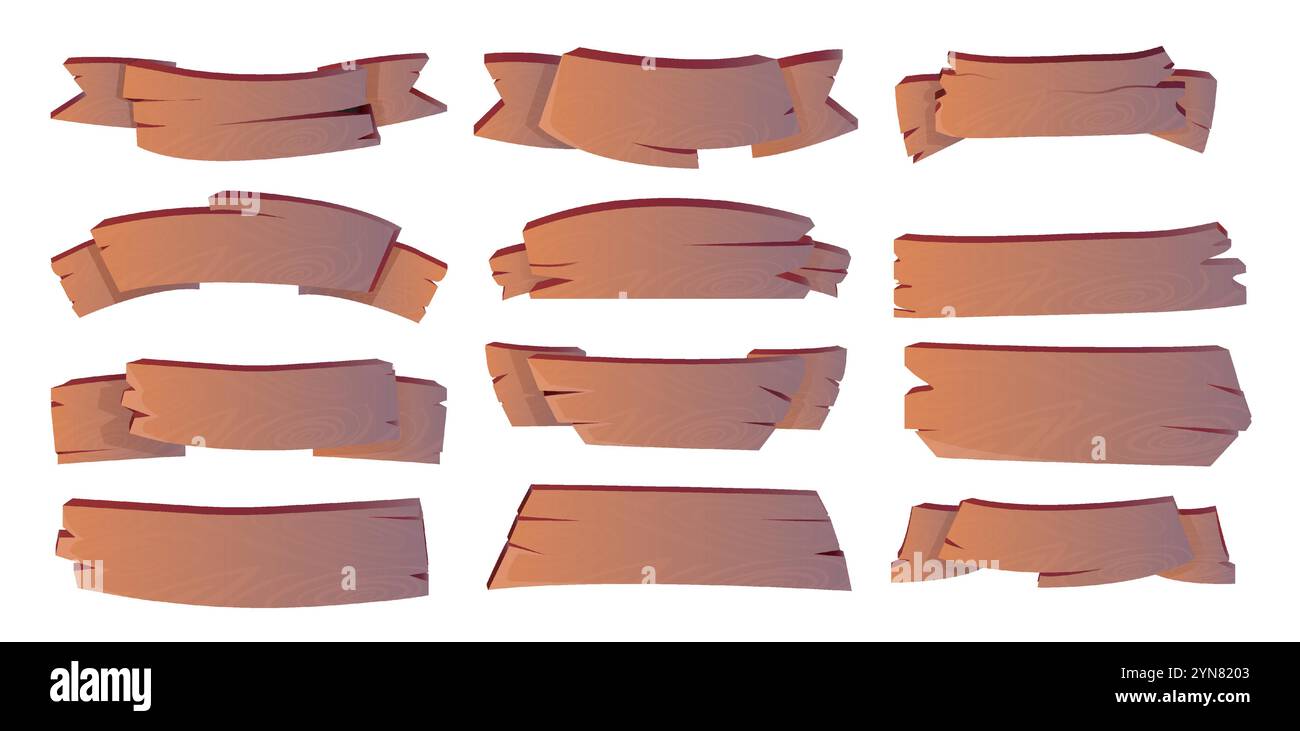 Wooden ribbons set. Rustic panels for text and inscription. Placard and ...
